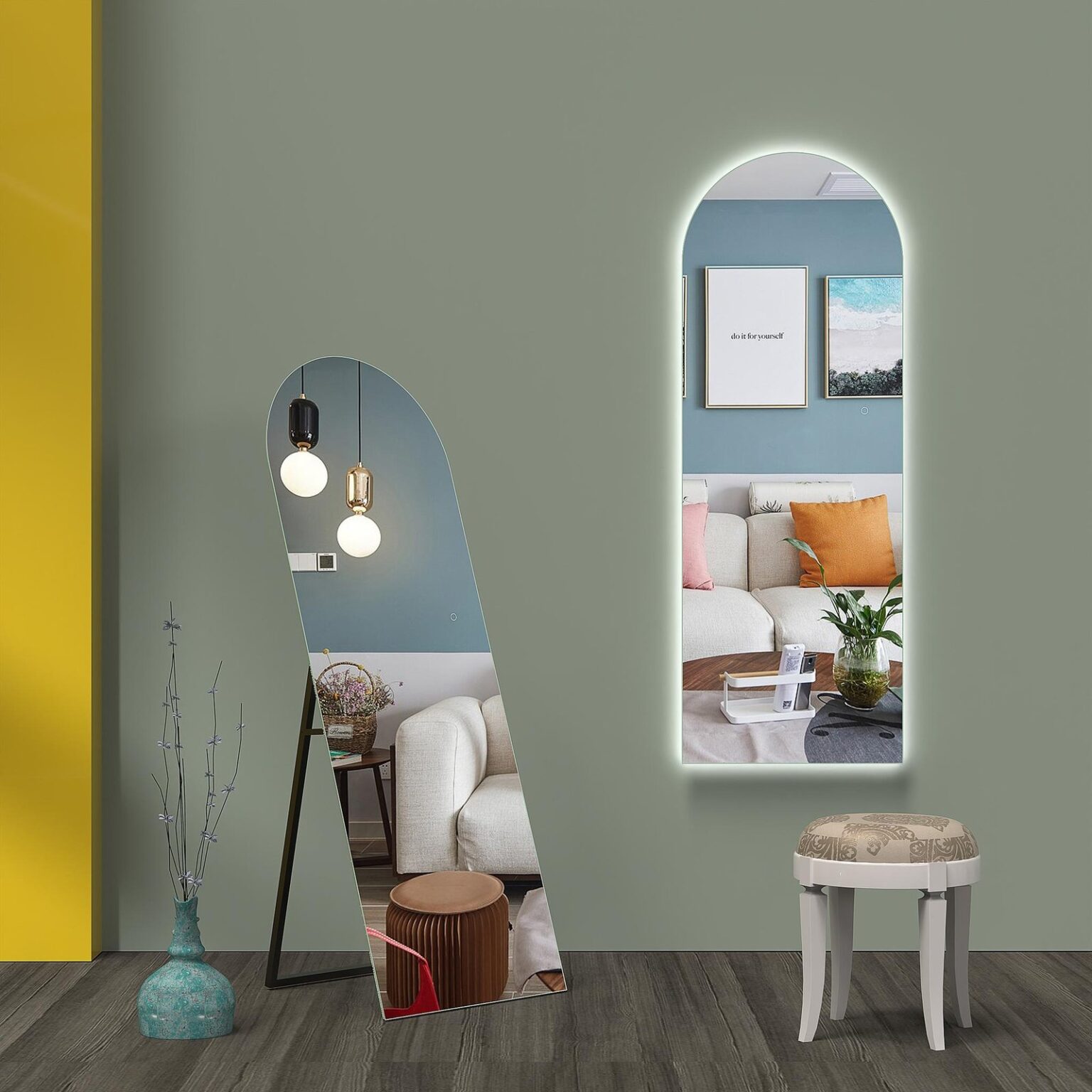 MIA 595×1645 mm full-height arched LED mirror with backlight ...