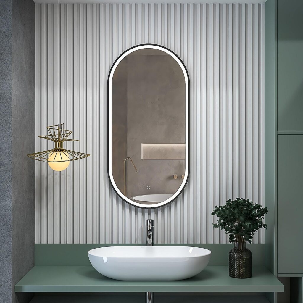 NORA 500×1000 mm oval LED mirror with front light and powder-coated ...